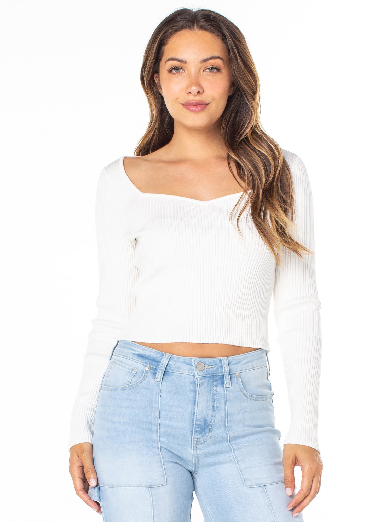 Celebrity Pink Long Sleeve Sweetheart Rib Top - Walmart.com