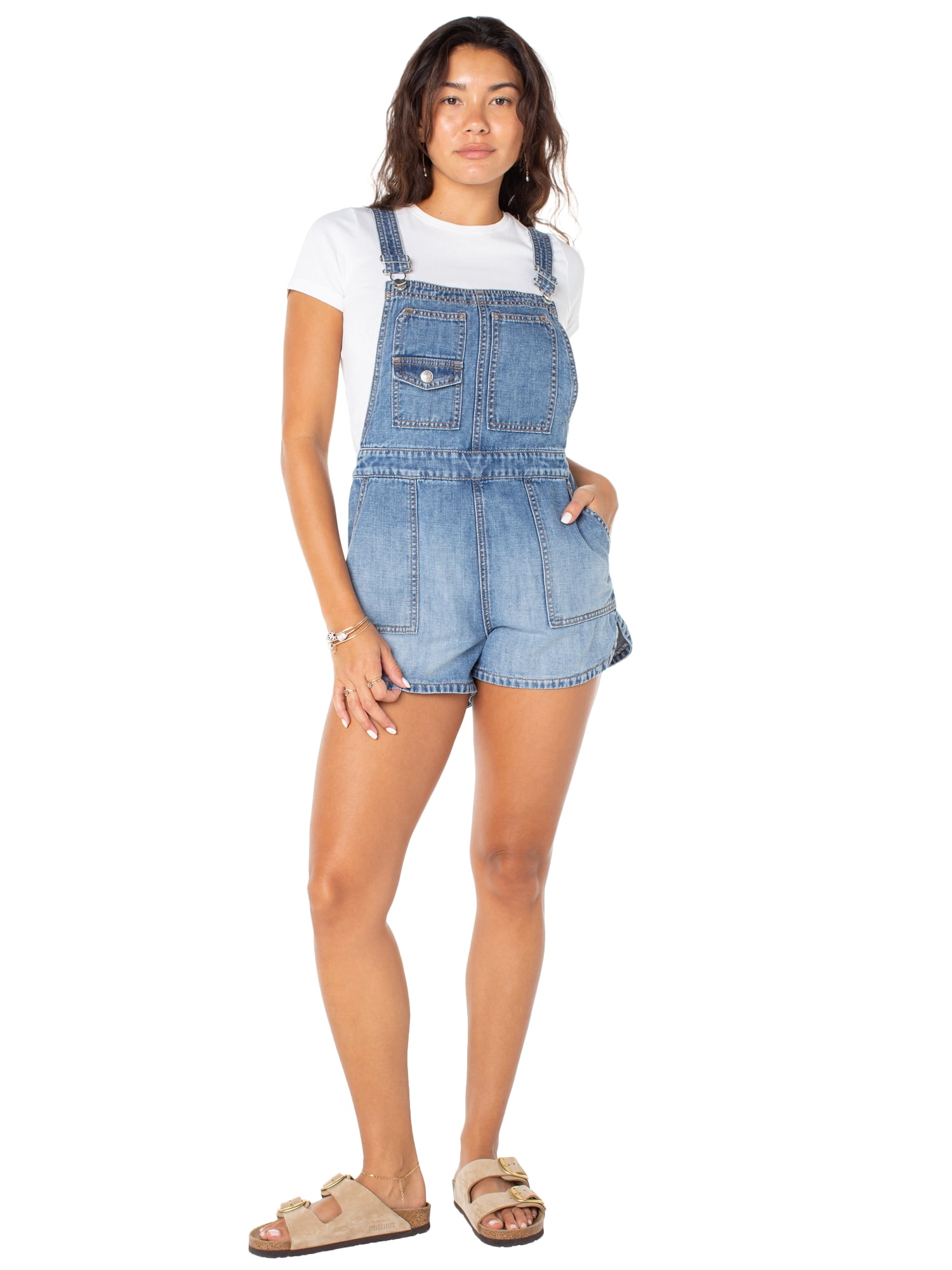 Celebrity Pink Women's Drapey Denim Dolphin Hem Shortalls, Sizes XS ...