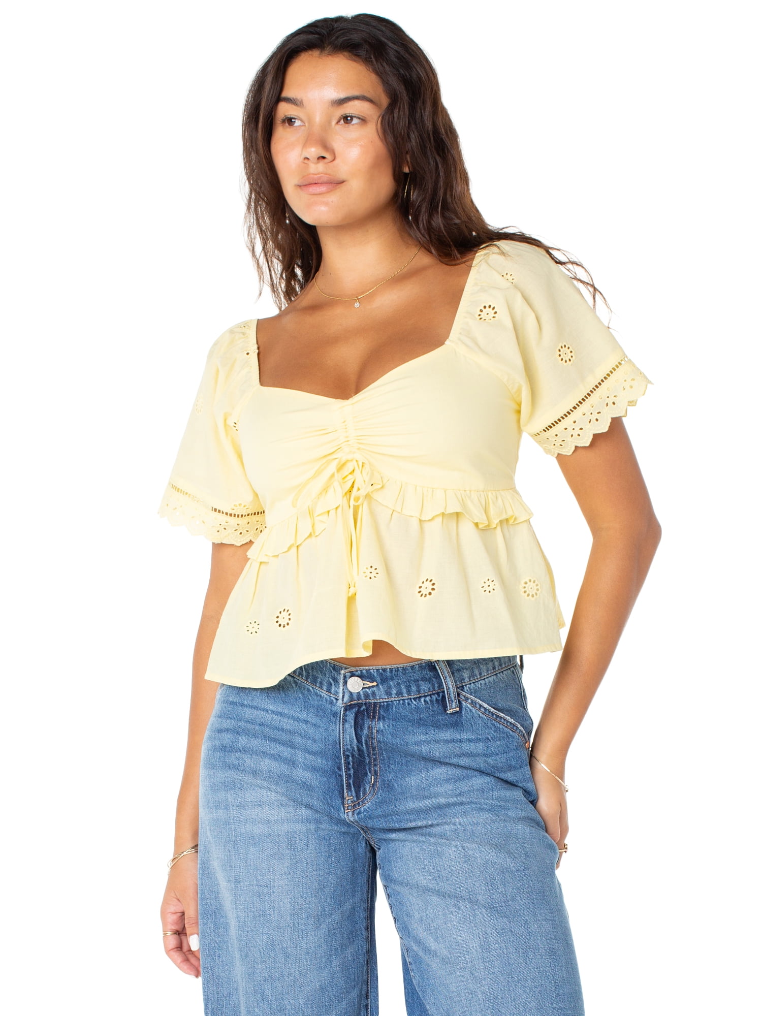 Celebrity Pink Women's Embroidered Eyelet Peplum Top, Sizes XS-XXXL ...