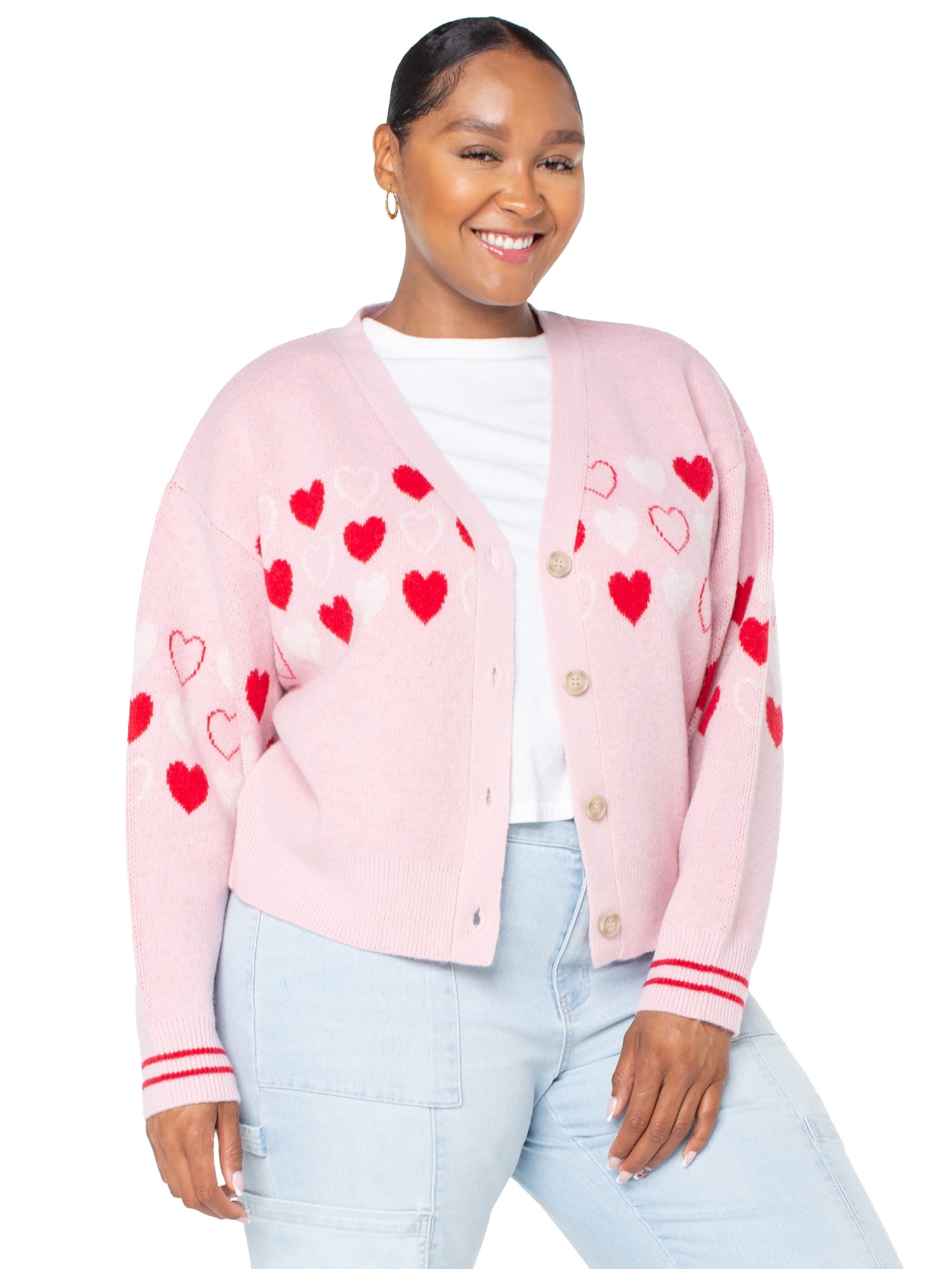 Celebrity Pink Cardigan Sweater - Loose Fit V-Neck - women's Plus Size ...