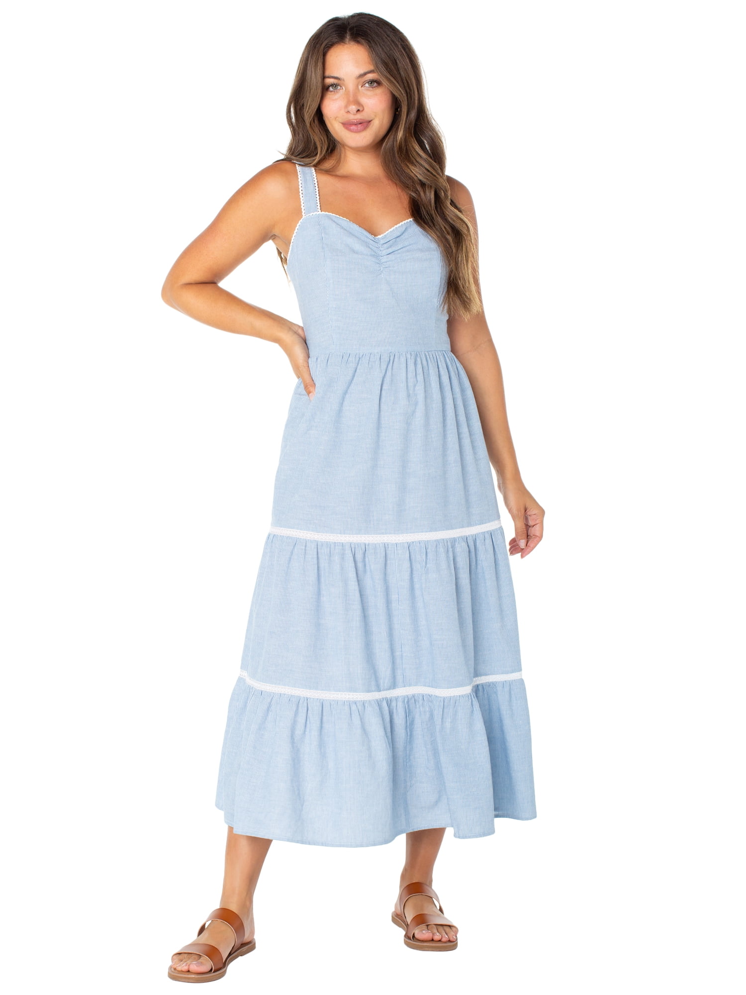 Celebrity Pink Women's Sleeveless Lace Trim Tiered Maxi Dress, Sizes XS ...