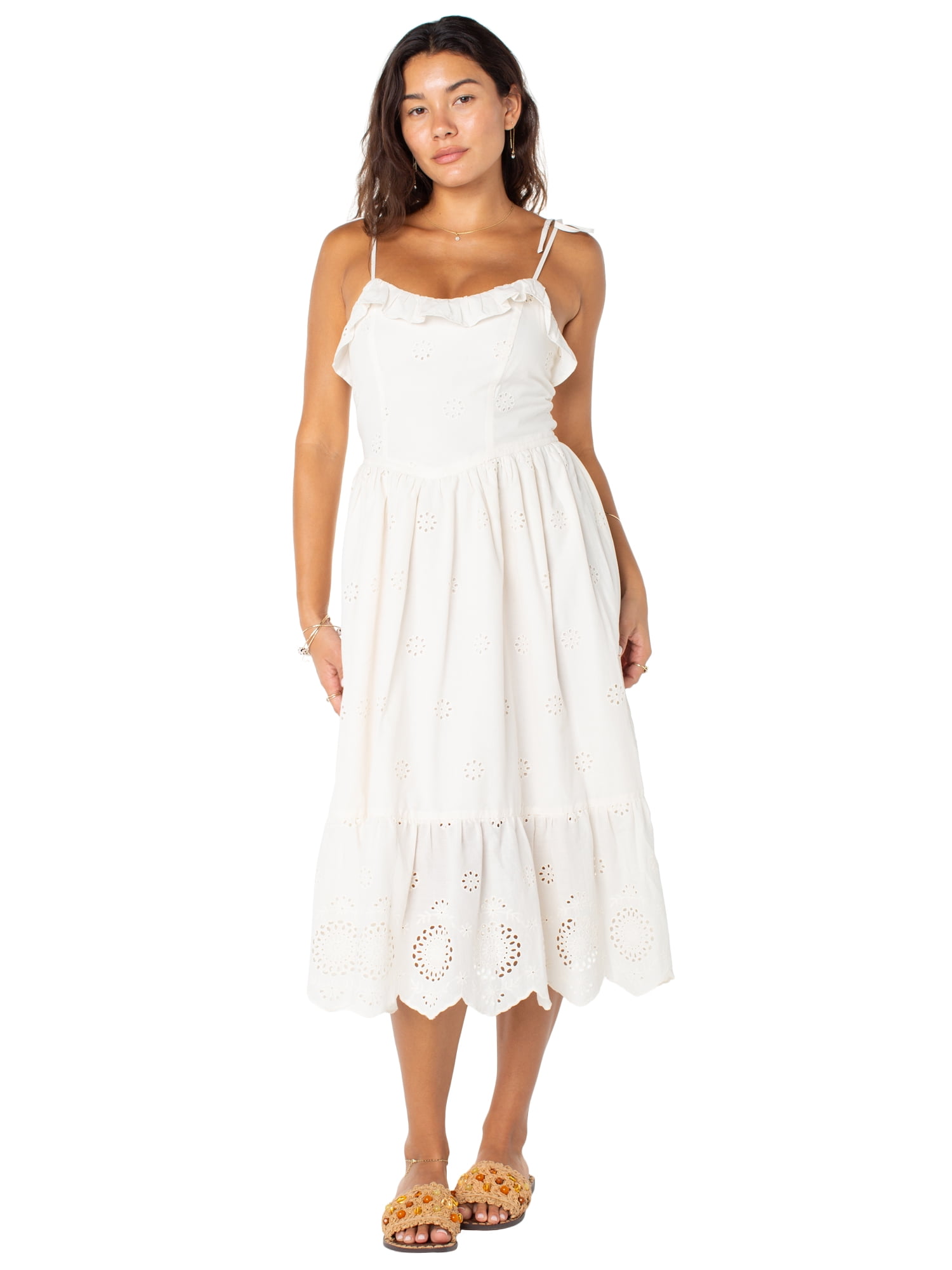 Celebrity Pink Women's Tie Strap Eyelet Midi Dress, Sizes XS-XXXL ...