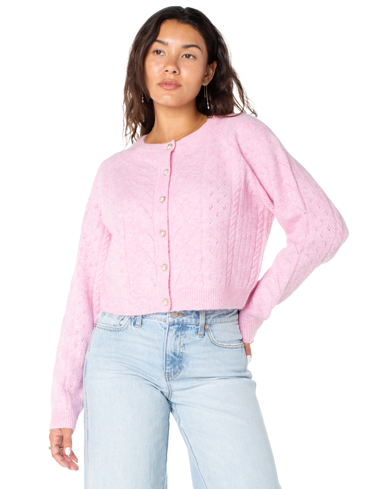Celebrity Pink Women's and Women's Plus Cable Knit Crew Neck Cardigan ...