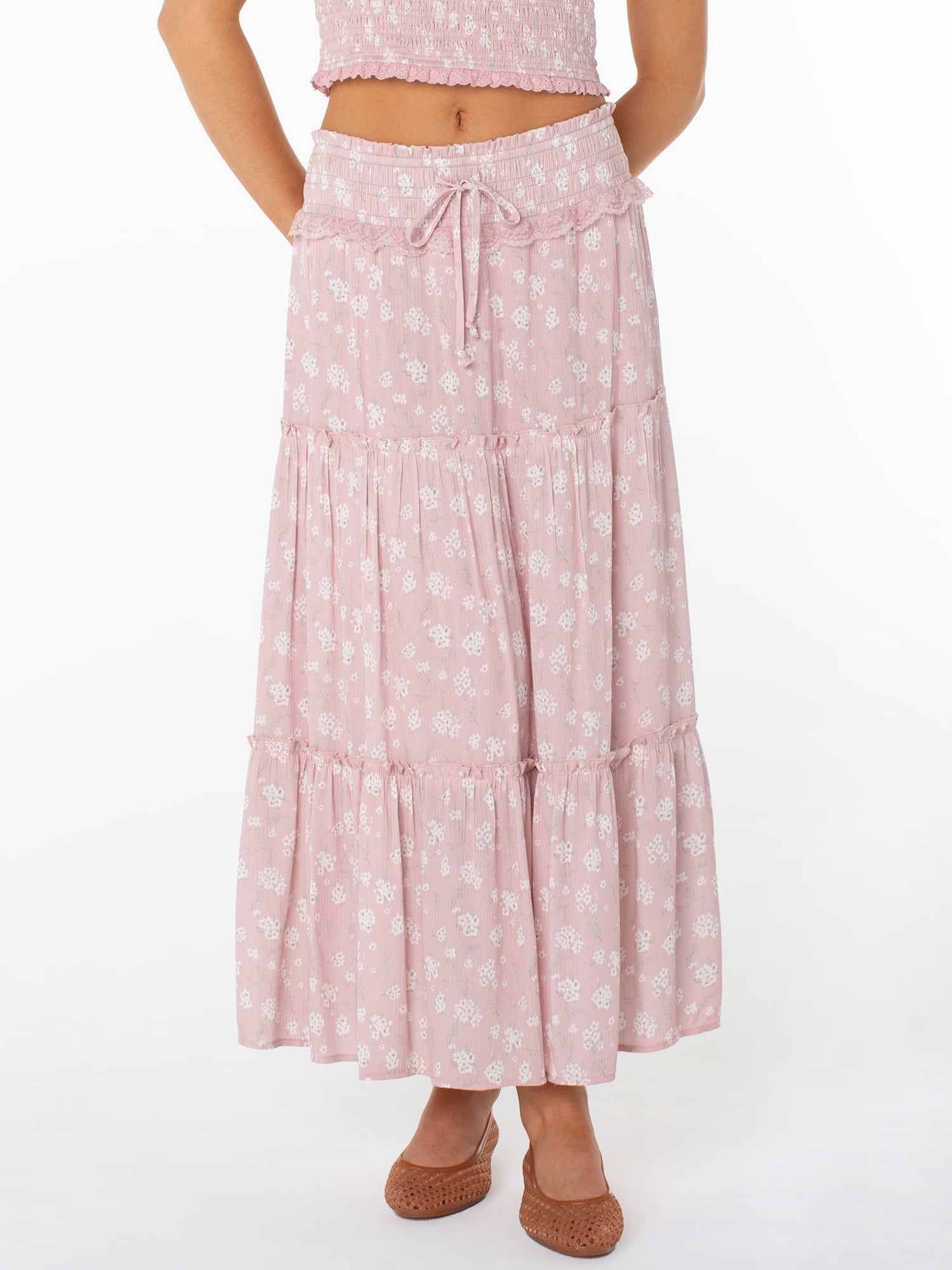 Celebrity Pink Women's and Women's Plus Floral Print Tiered Maxi Skirt ...