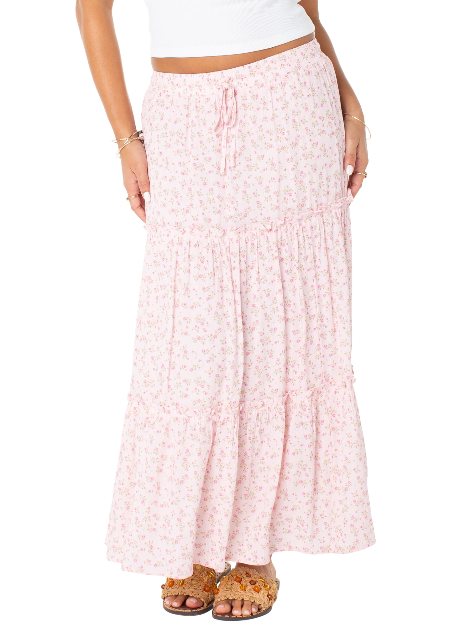 Celebrity Pink Women's and Women's Plus Floral Print Tiered Maxi Skirt ...