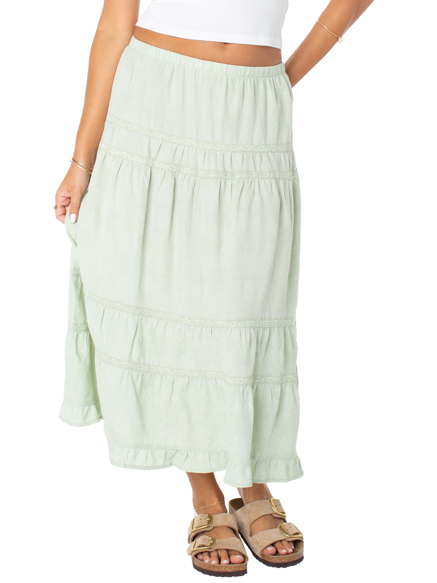 Celebrity Pink Women's and Women's Plus Tiered Ruffle Skirt with Lace ...