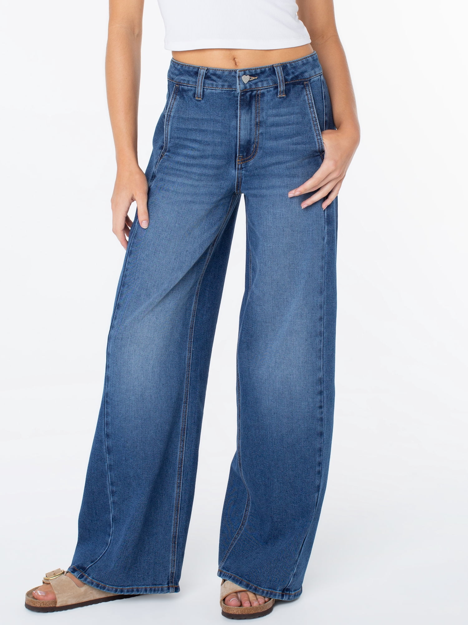 Celebrity Pink Women's and Women's Plus Wide Leg Jeans, Sizes 1-24 ...