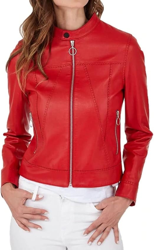 Celebrity Women's Lambskin Leather Jacket Motorcycle Slim Fit Biker Red Jacket W108 - Walmart.com