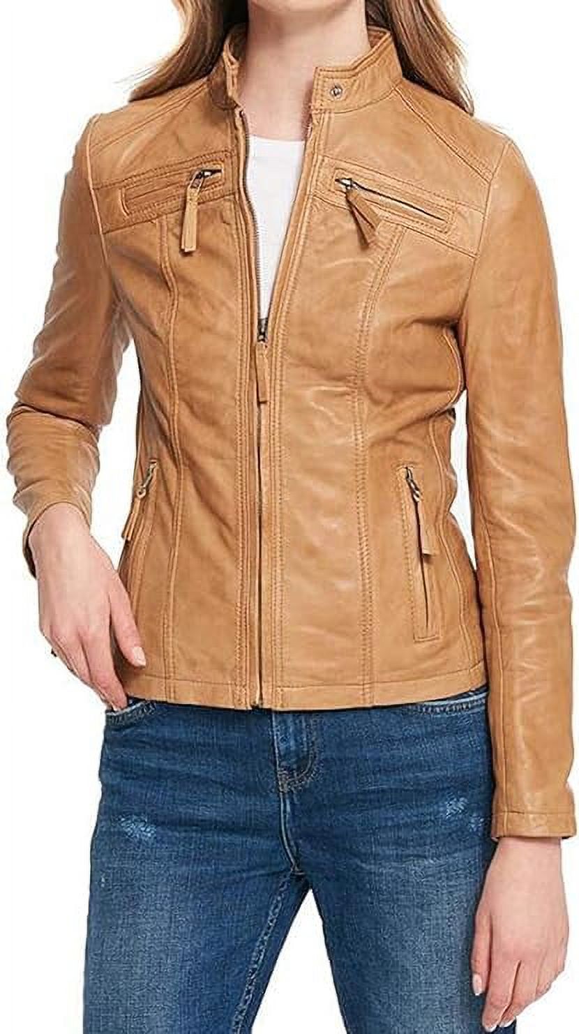 Celebrity Women's Lambskin Leather Jacket Motorcycle Slim Fit Biker ...