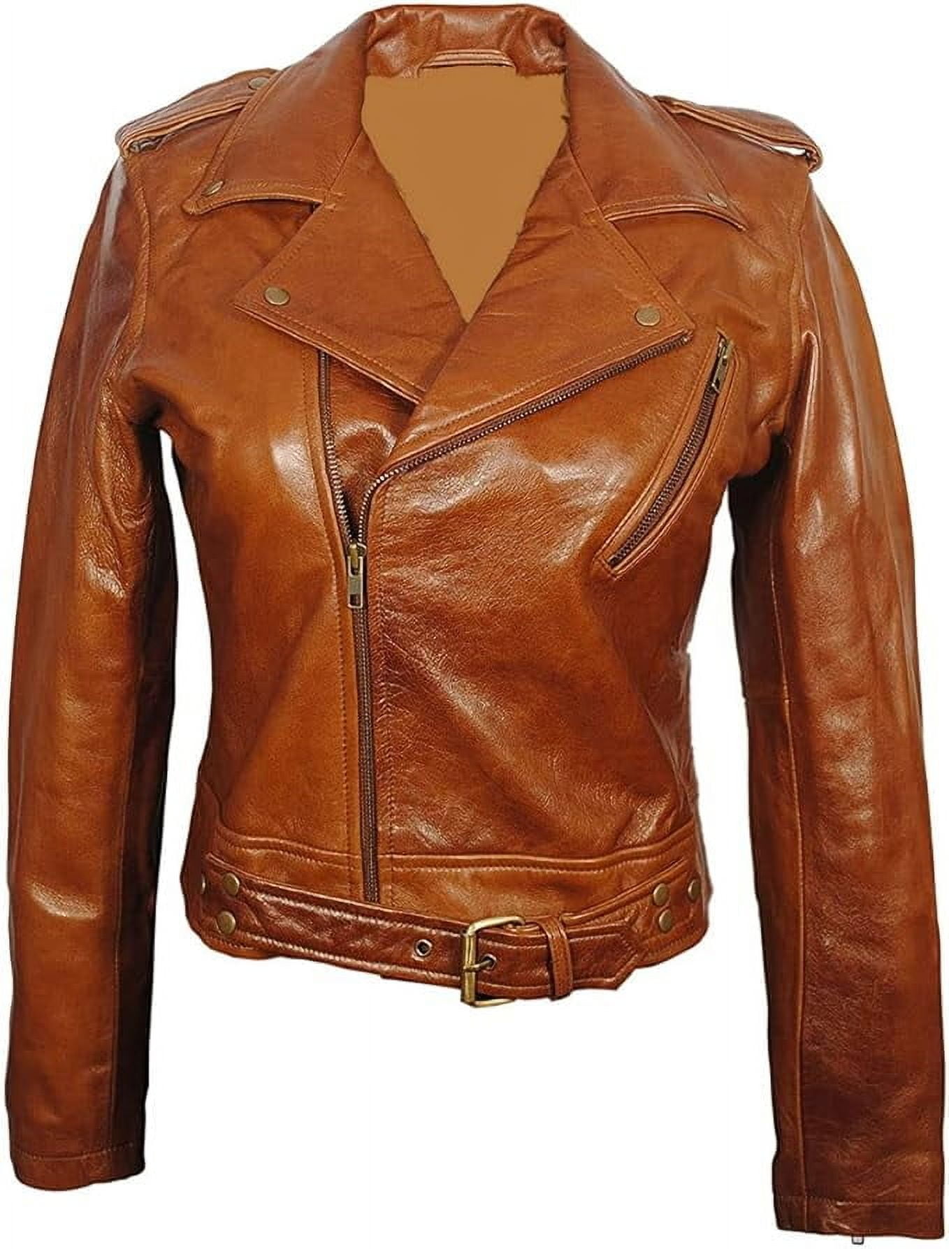 Celebrity Women's Tan Lambskin Leather Jacket Motorcycle Slim Fit Biker W283 - Walmart.com