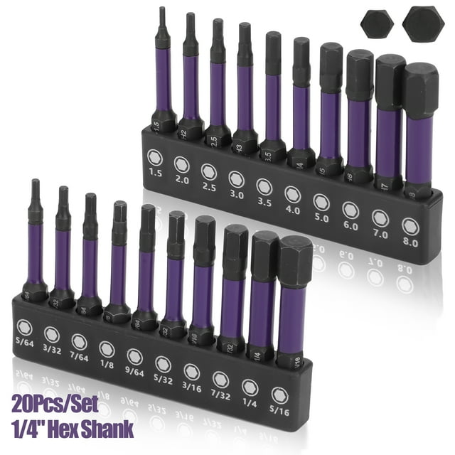Celectigo 20-Piece S2 Steel Hex Head Allen Wrench Drill Bit Set with ...