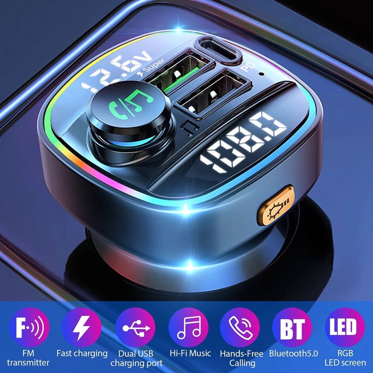Celectigo Bluetooth 5.0 Car FM Transmitter Adapter, Wireless Bluetooth ...