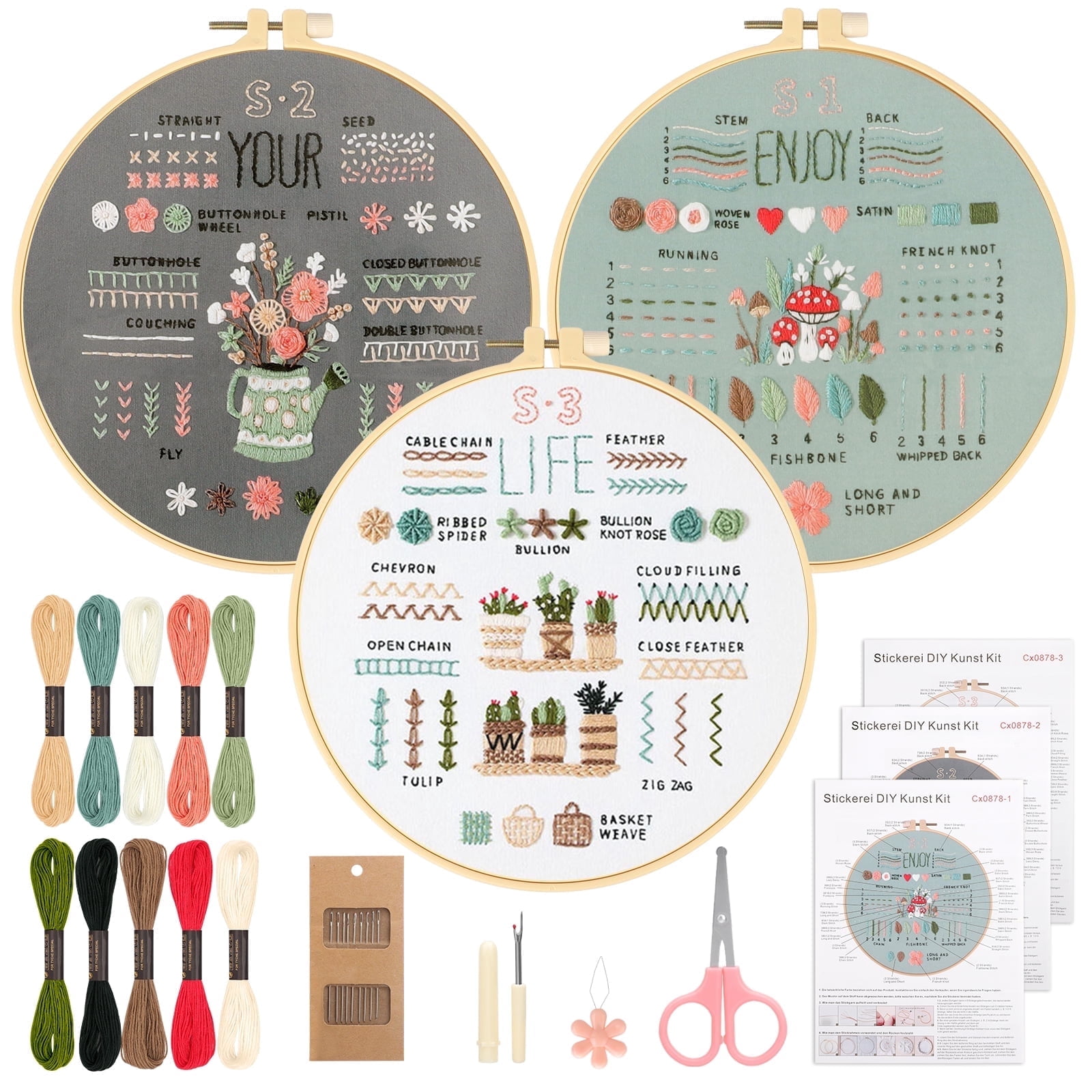 Celectigo 3-Pack Embroidery Kits, Hand Cross Stitch Embroidery Kit for ...