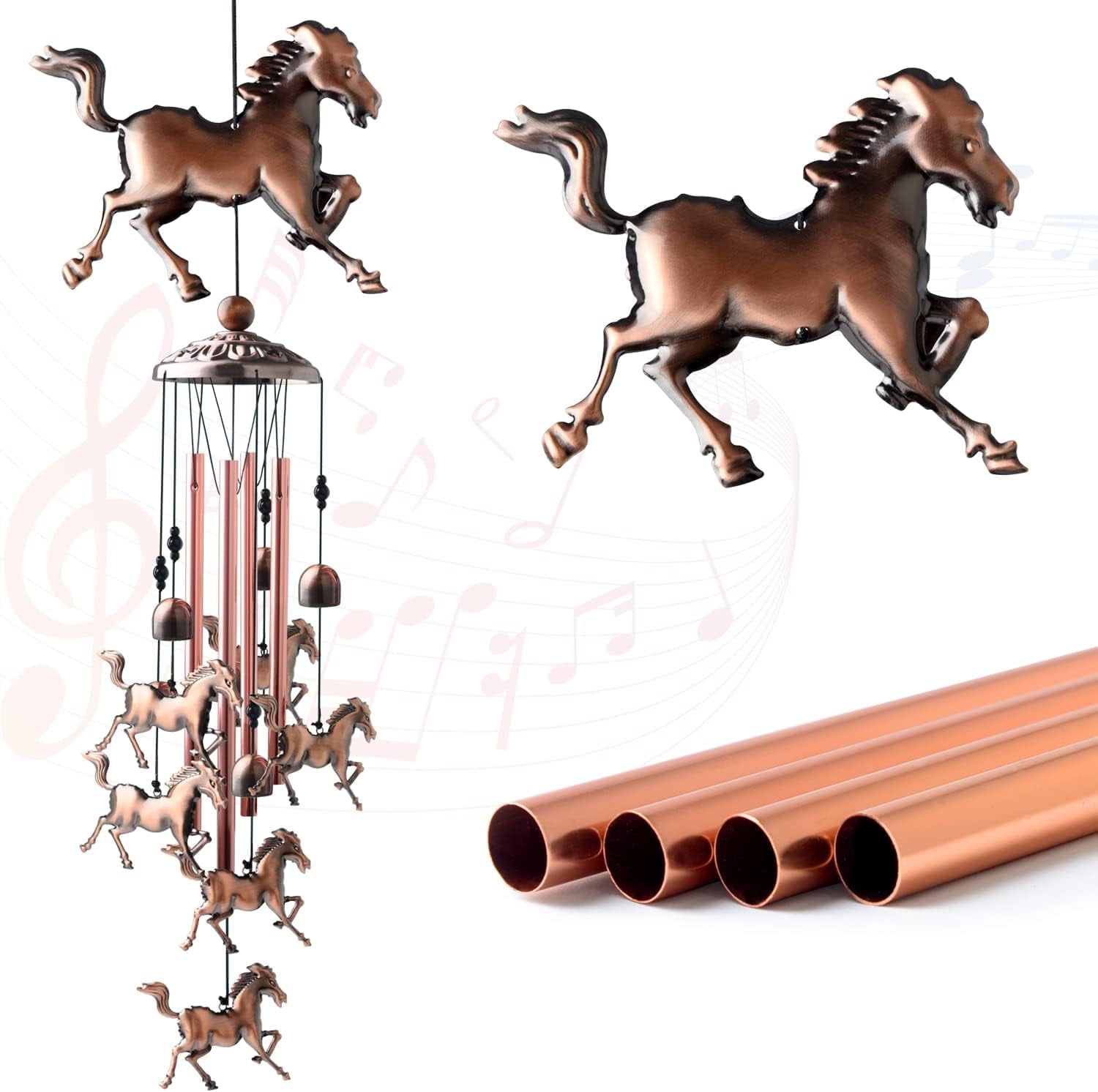 Celectigo Horse Wind Chimes Decor with 4 Aluminum Tubes, 6 Bells, 7 ...
