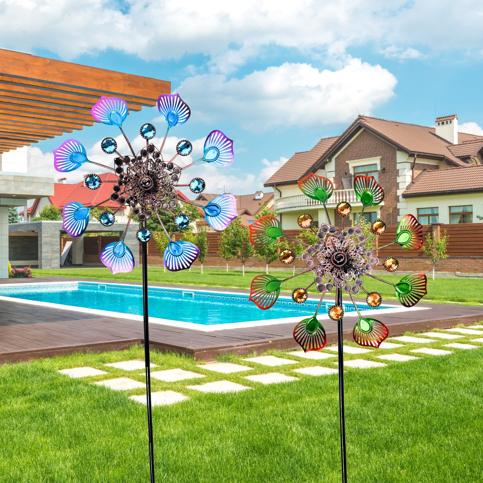 Celectigo Kinetic Wind Spinners with Stake, Metal Windmill Garden ...