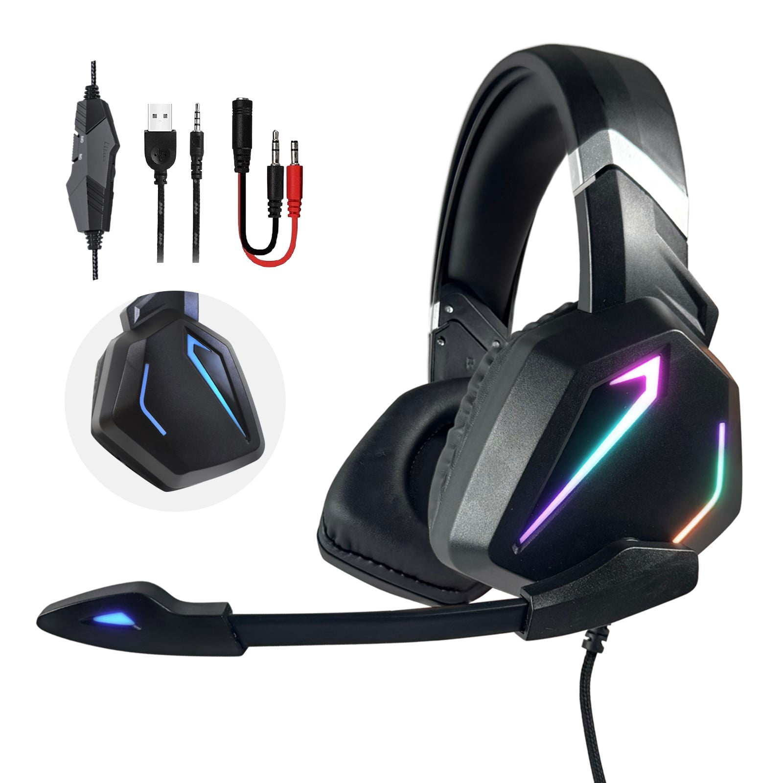 Celectigo RGB Gaming Wired Headphones with Adjustable Microphone ...