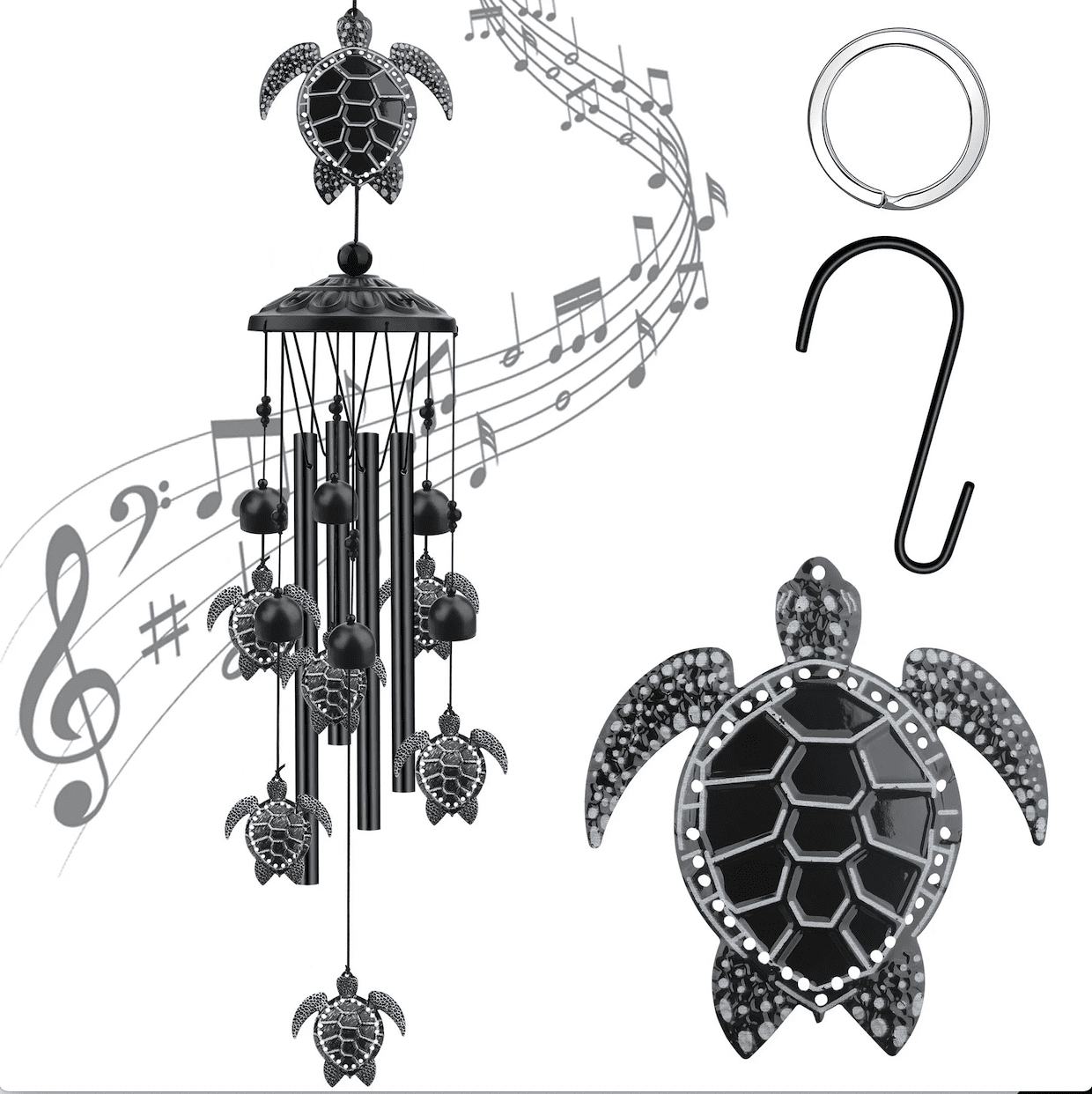 Celectigo Sea Turtle Wind Chimes with 4 Aluminum Tubes, 6 Bells & 7 ...