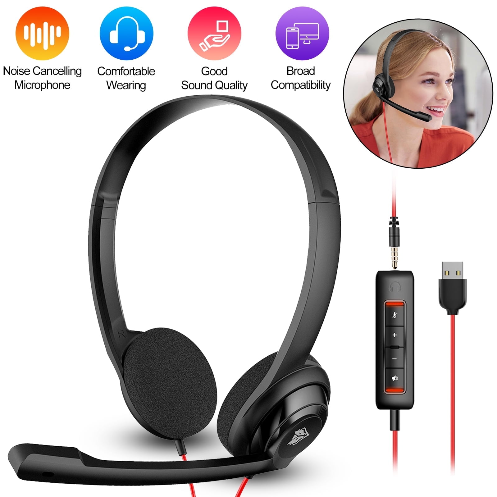 Celectigo Wired On-Ear Headset with Detachable Noise-Canceling ...