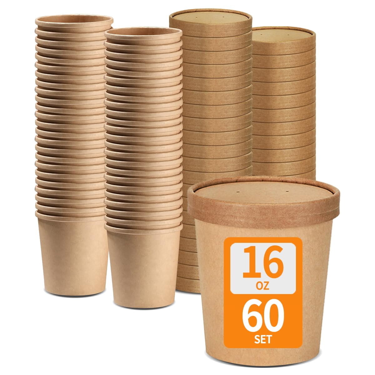 Celel 60 Pack 16 oz Pint Ice Cream Containers with Lids, Paper To Go ...