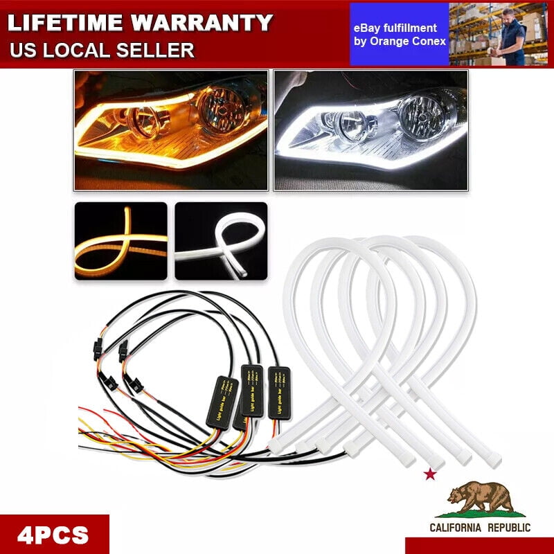 Celepoir 4x 60cm Flexible LED Switchback Car DRL Tube Light Strip White ...