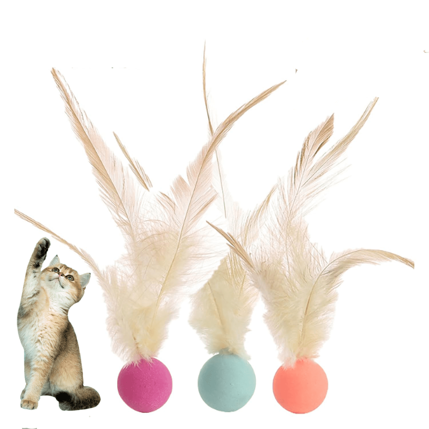 Celery Pets Cat Toy, Interactive Feather Ball Toy Set for Cats, Bouncy ...