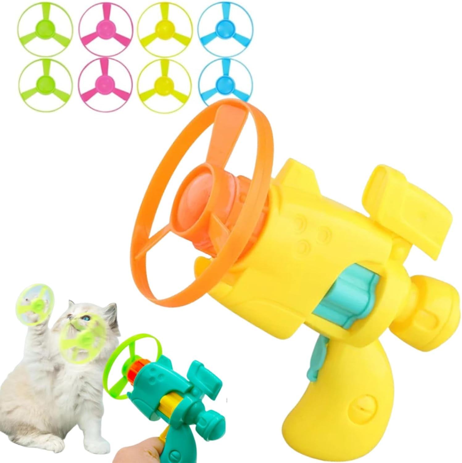 Celerypet Light-Up Flying Disc Cat Launcher Set, Celery Pets Cat Toy, with Colorful Flying ...