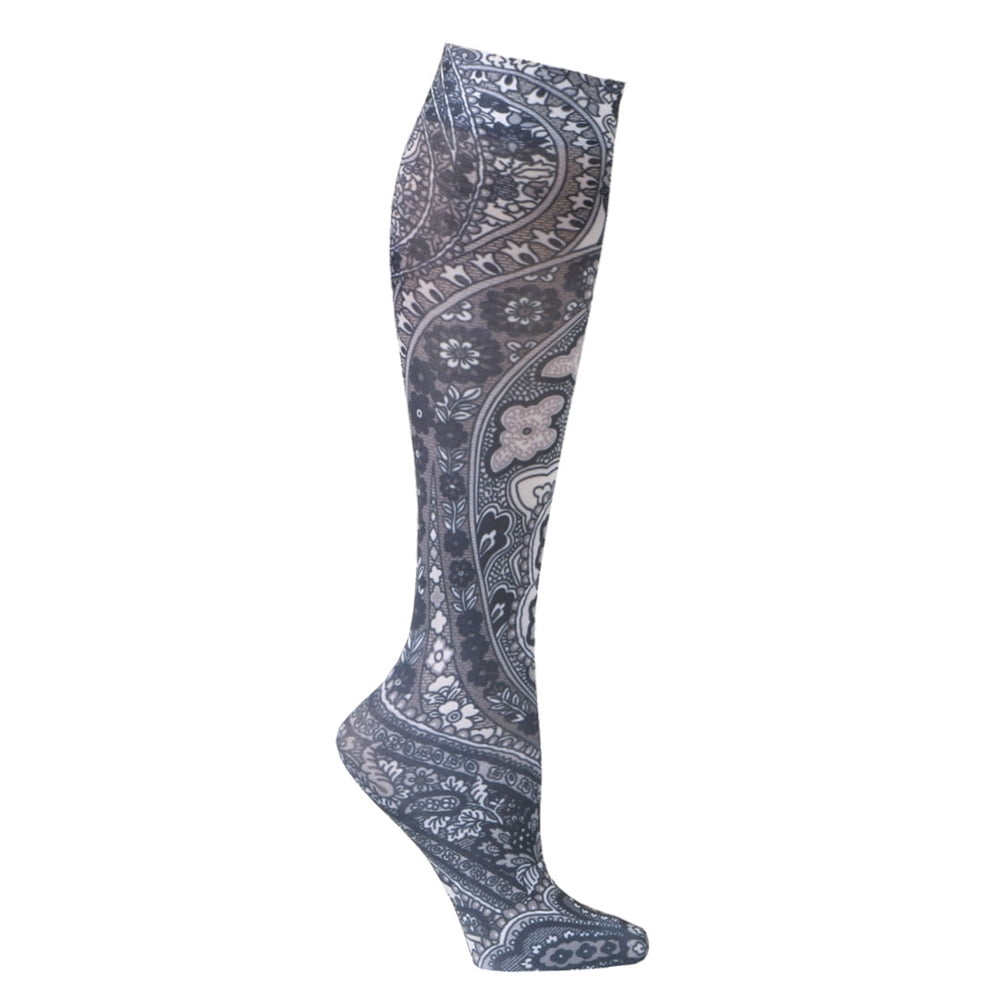 Celeste Stein Compression Socks - Queen 8-15mmHg Black Paisley Fountain ...
