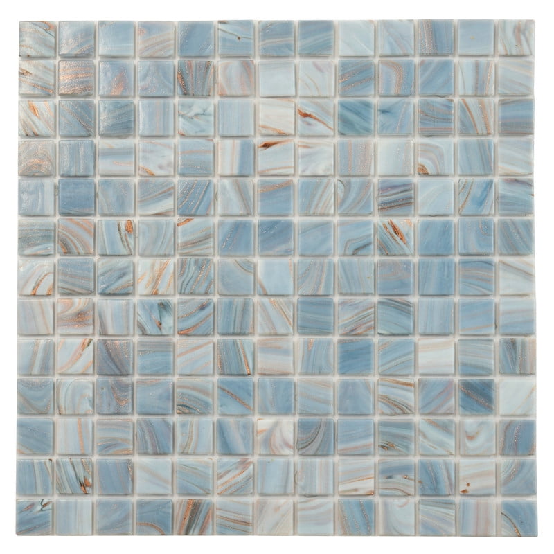 Celestial 12 in. x 12 in. Glossy Manatee Blue Glass Mosaic Wall and ...