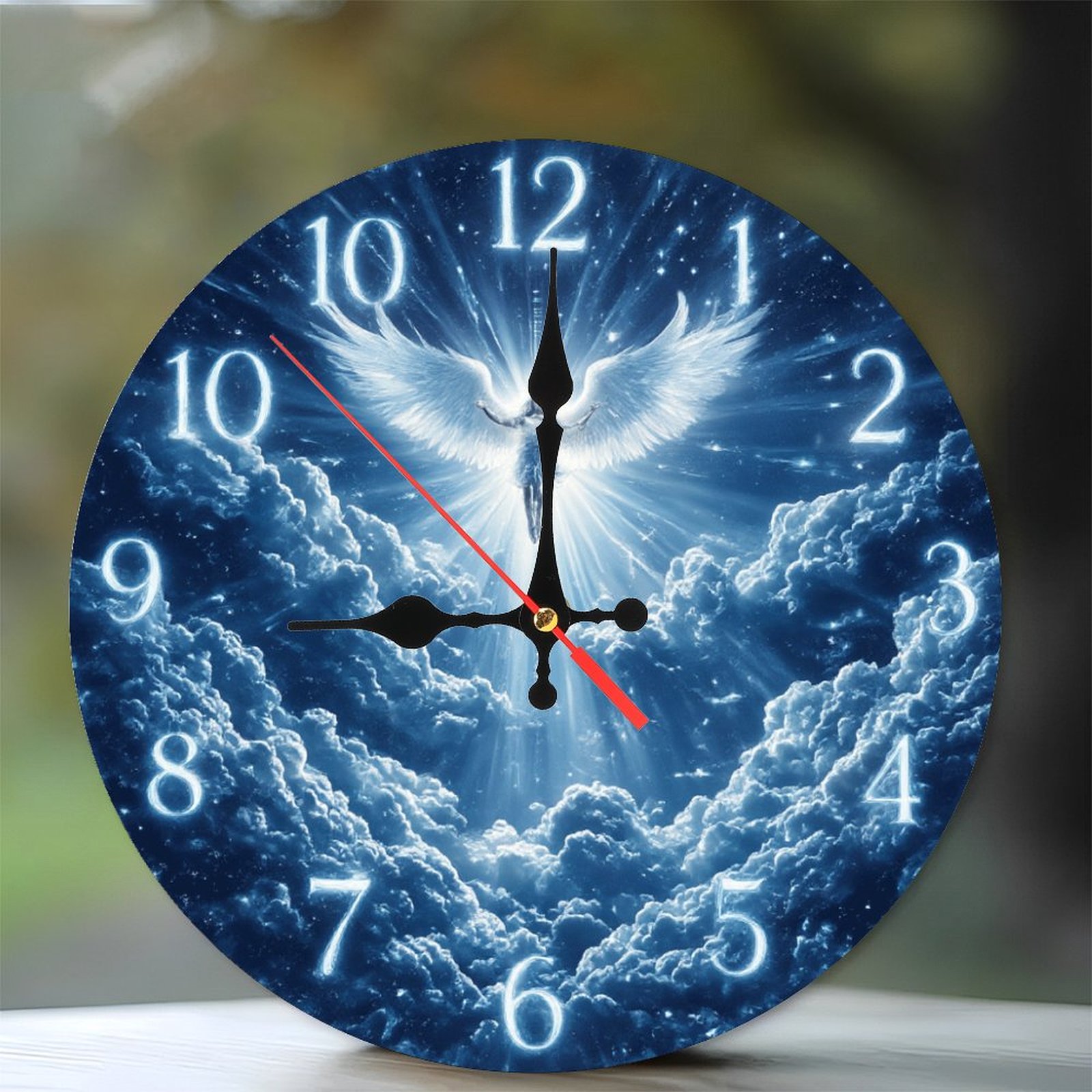 Celestial Angel Wing Clock Wall Decor Home Art 10-Inch Silent Wooden ...