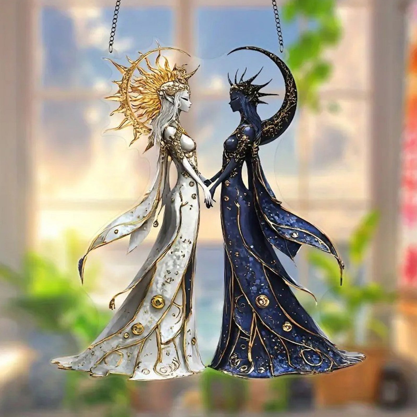 Celestial Balance Ornament, 2D Flat Acrylic Sun and Moon Goddess ...