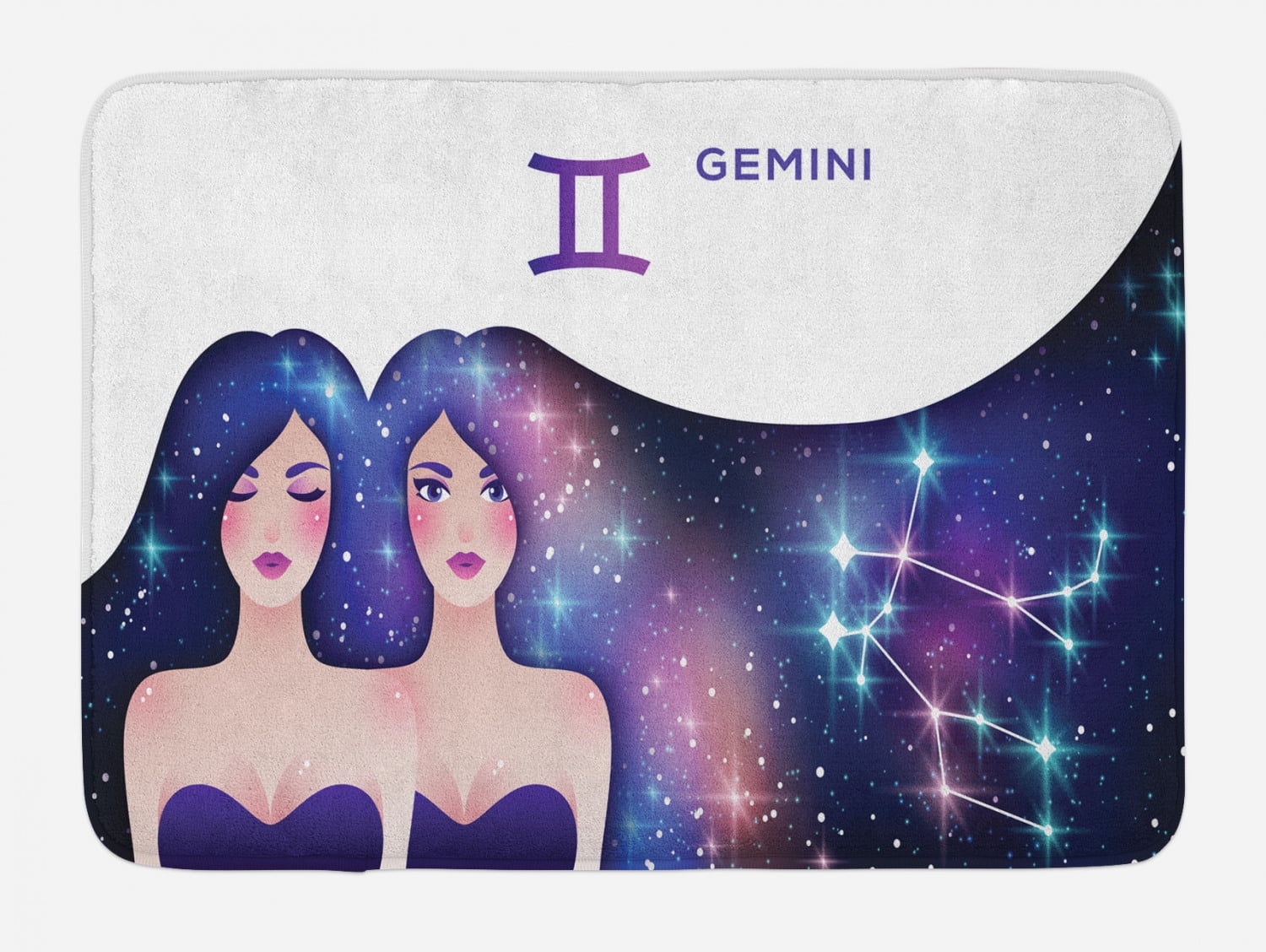 Celestial Bath Mat, Gemini Zodiac with Twin Girls and Constellation Hair Horoscope, Plush ...