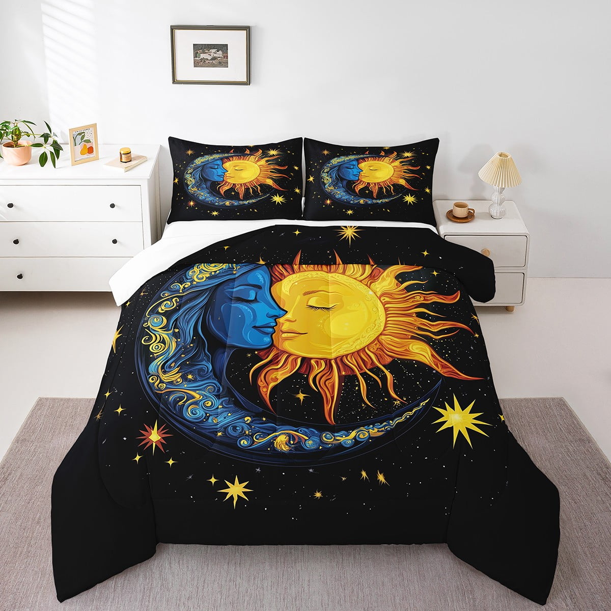 Celestial Bedding Set Sun And Moon Boho Queen Comforter Set Teens Room ...