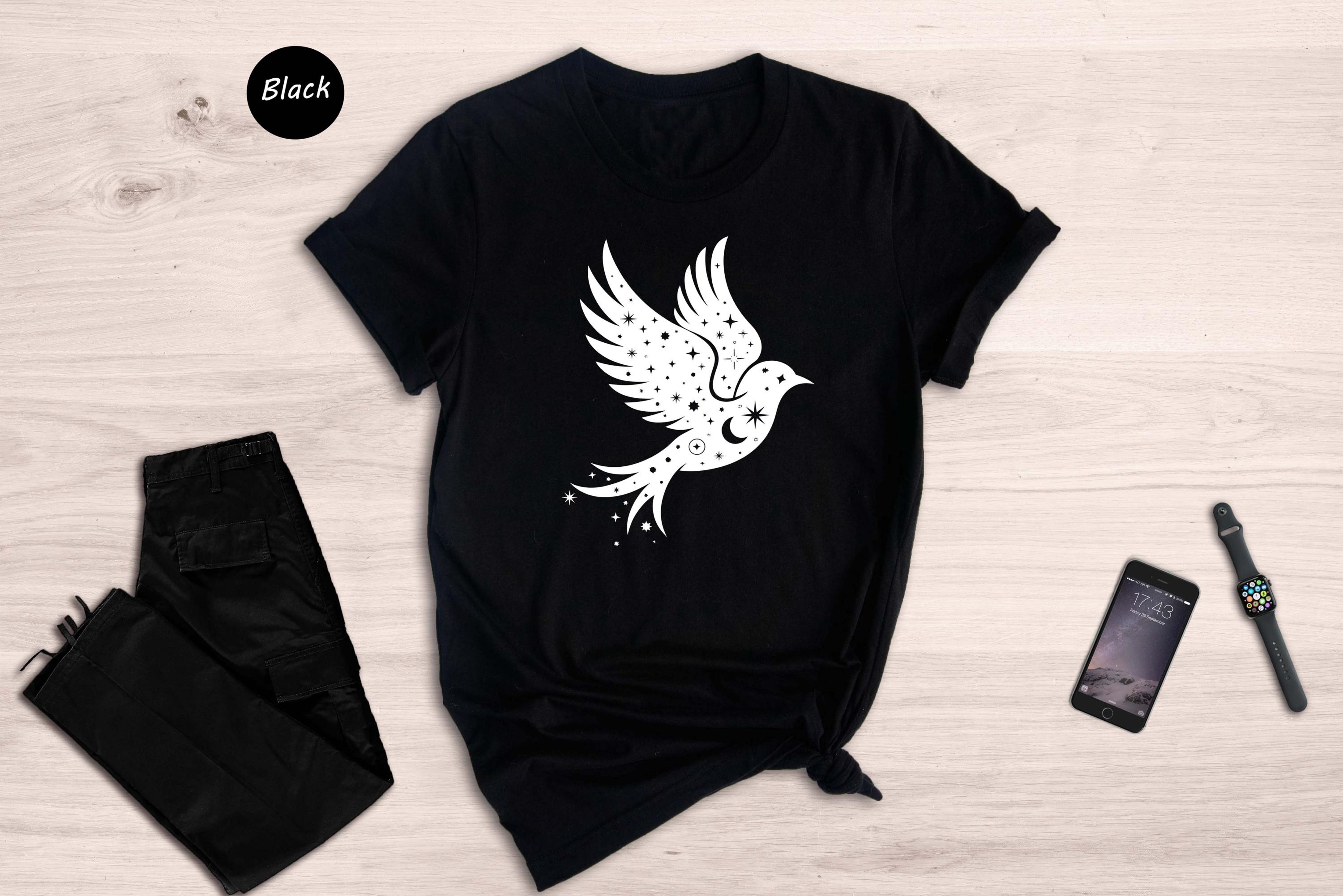 Celestial Bird Shirt, Flying Bird Shirt, Night Sky Moon Stars Shirt ...