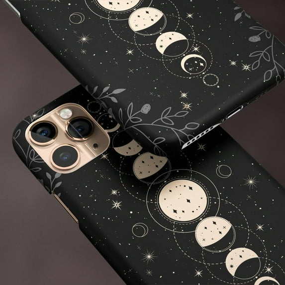 Celestial Black Moon Phases Galaxy Protective Phone Case 11 12 13 14 15 ...