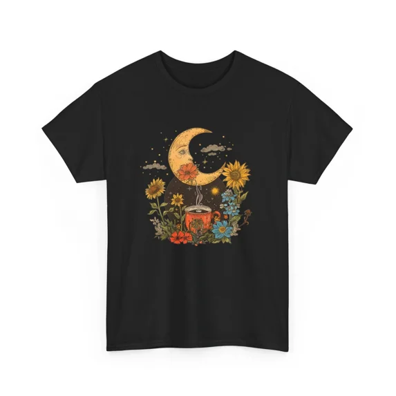 Celestial Bloom Coffee Moon Unisex T-Shirt, S-5XL - Walmart.com
