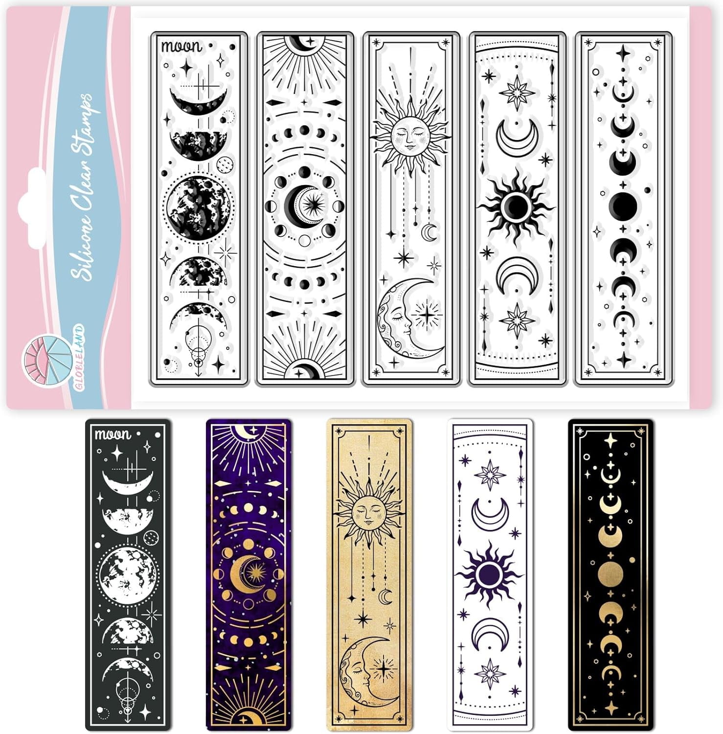 Celestial Bookmark Clear Stamps for Card Making Moon Phase Lable ...
