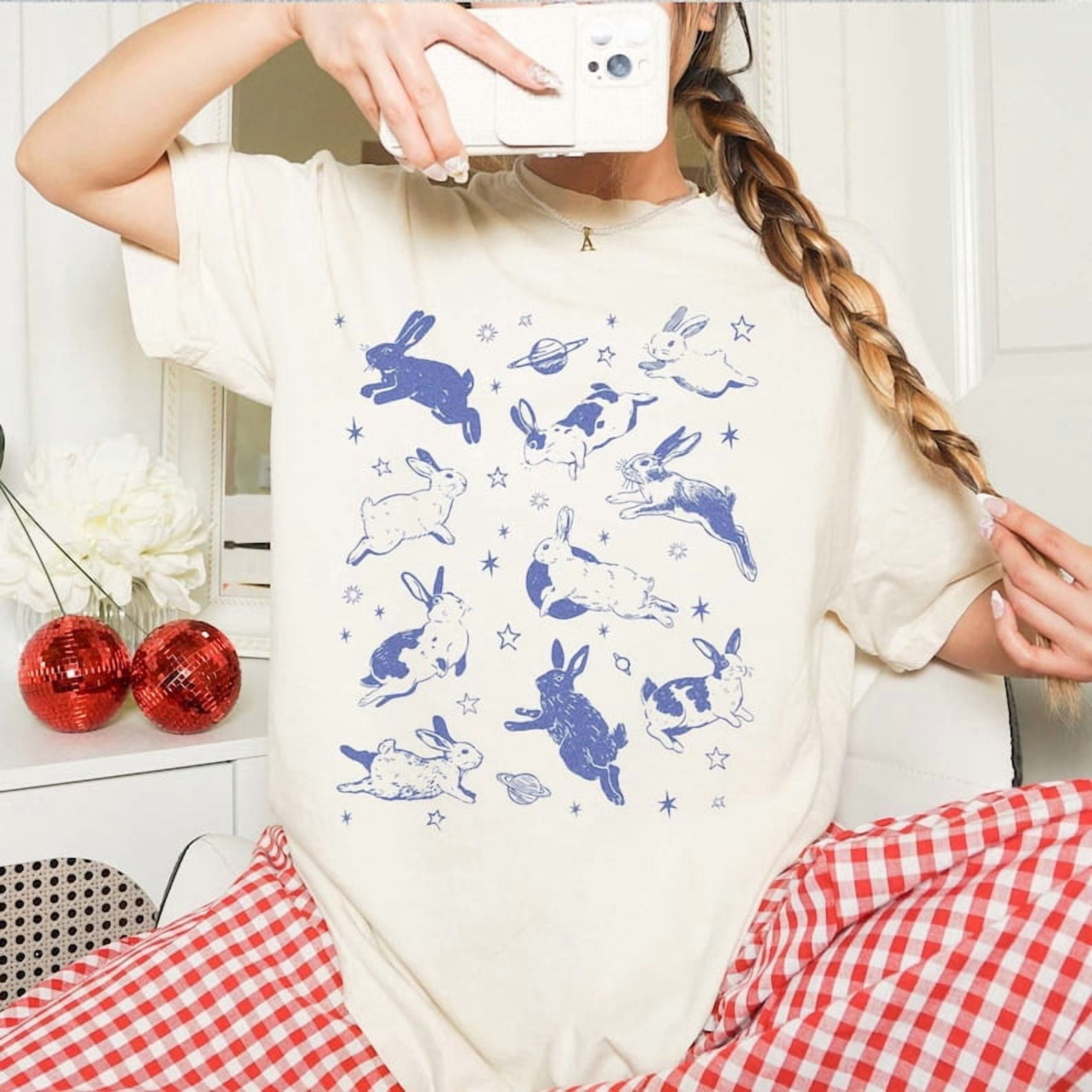 Celestial Bunny T-shirt, Vintage Tattoo Top, Rabbit Graphic Tee for Men ...