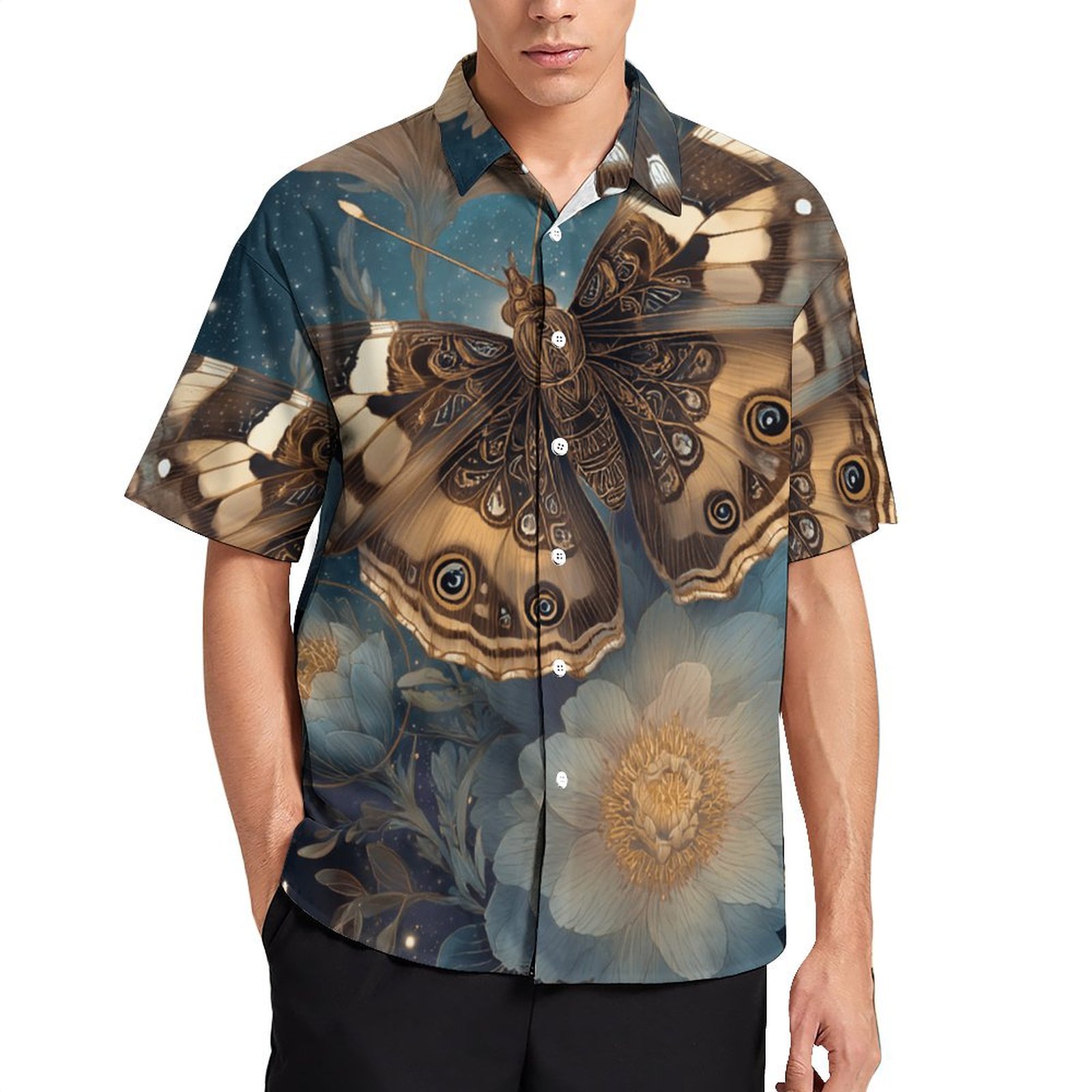 Celestial Butterfly Floral Night Dreamscape Art Men's Shirt Short ...