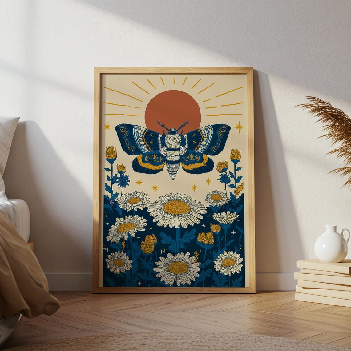 Celestial Butterfly Folk Art Sun Daisy Print, Unframed Paper Print Size ...