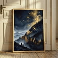 Celestial Cat Art Gold Starry Night Mountain Black Wall Decor Mystical ...