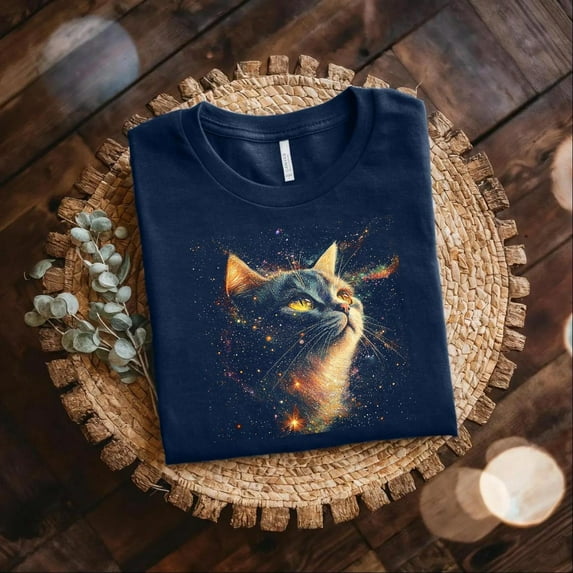 Celestial Cat Mom T-Shirt, Starry Night Fantasy Cat Tee, Cosmic Space ...