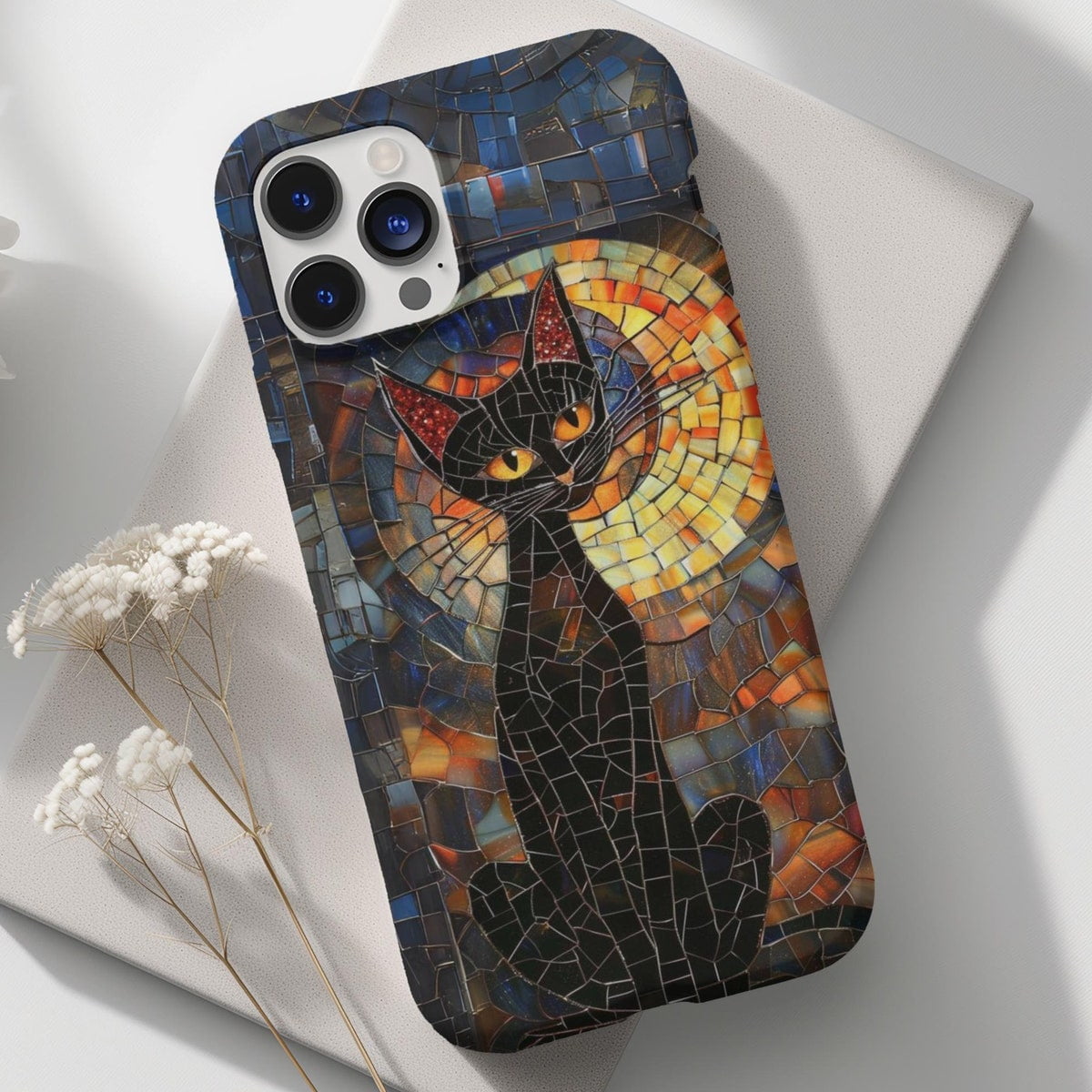Celestial Cat Stained Glass Mosaic Phone Case with iPhone 17 to 11 Pro ...