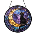 Celestial Cat Stained Glass Style Panel, Decorative Window Hanging with ...
