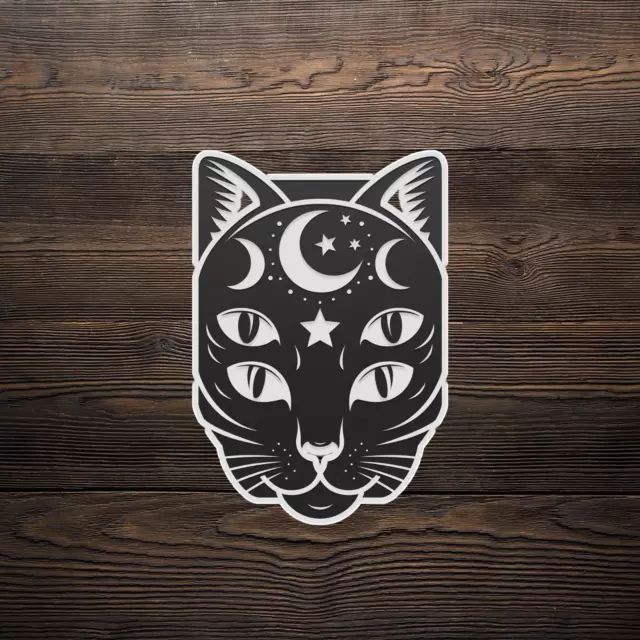 Celestial Cat Sticker - Black And White Mystic Feline Face Decalphone ...
