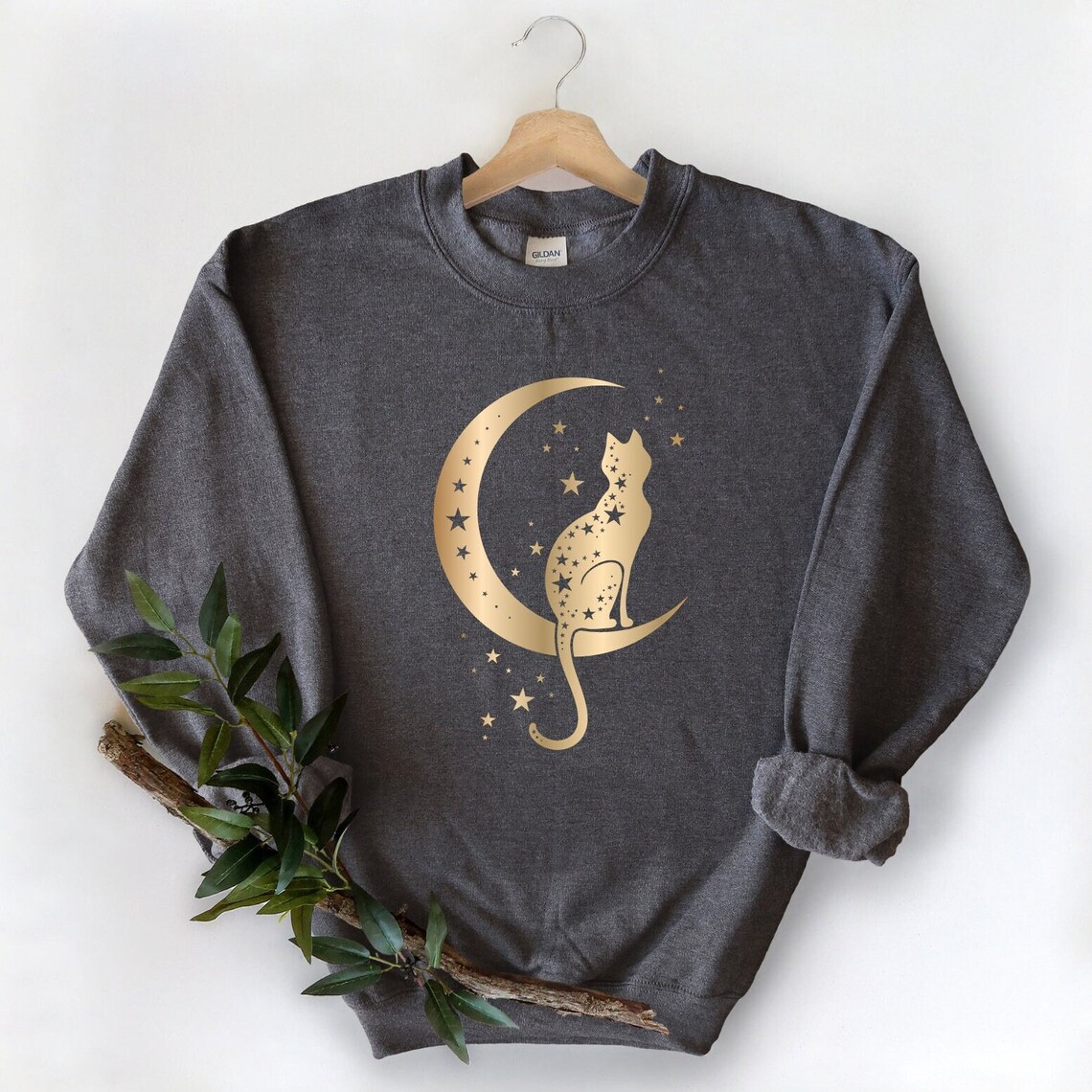 Celestial Cat Sweatshirt, Mystic Cat And Moon Sweatshirt, Mystical Cat ...