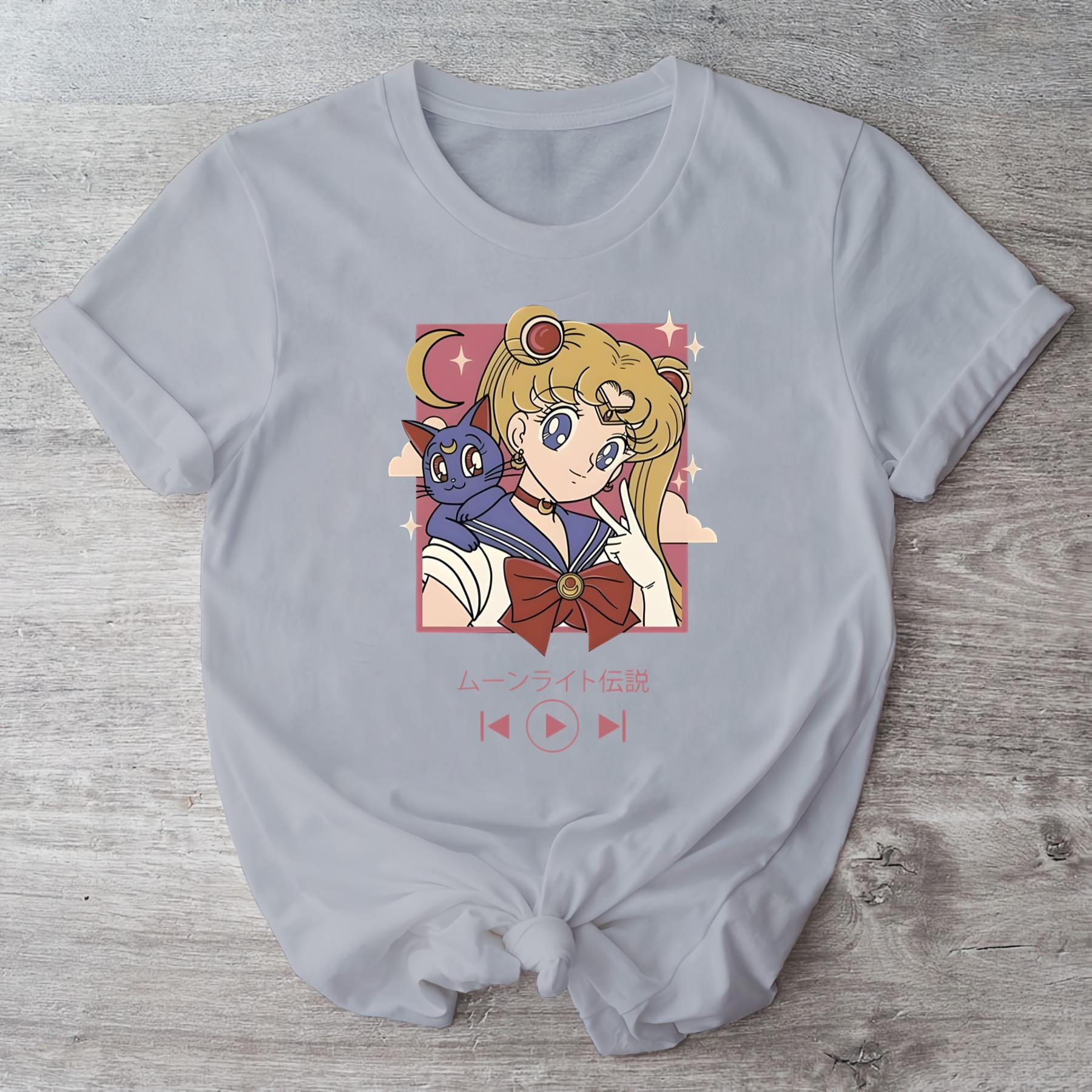 Celestial Cat Warrior Duo Tribute Tee, 90s Anime Style Graphic Shirt ...