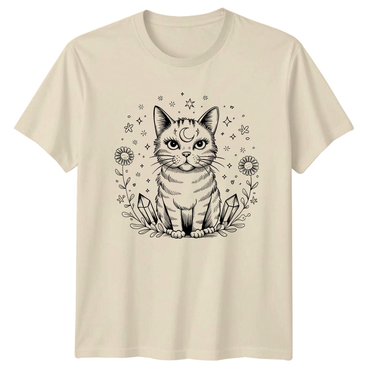 Celestial Cat With Moon T-Shirt, Witchy Kitty Tee - Walmart.com