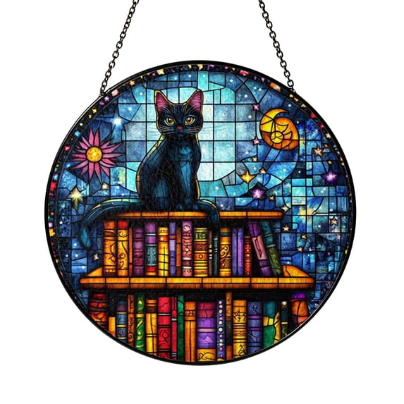 Celestial Cat and Moon Round Window Hanging Art2001 - Walmart.com