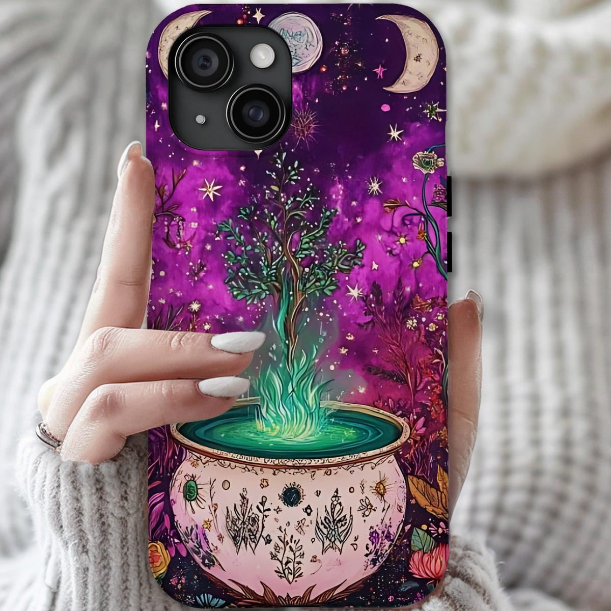 Celestial Cauldron Floral Mystical Witchy Case with iPhone 17 to 11 Pro ...