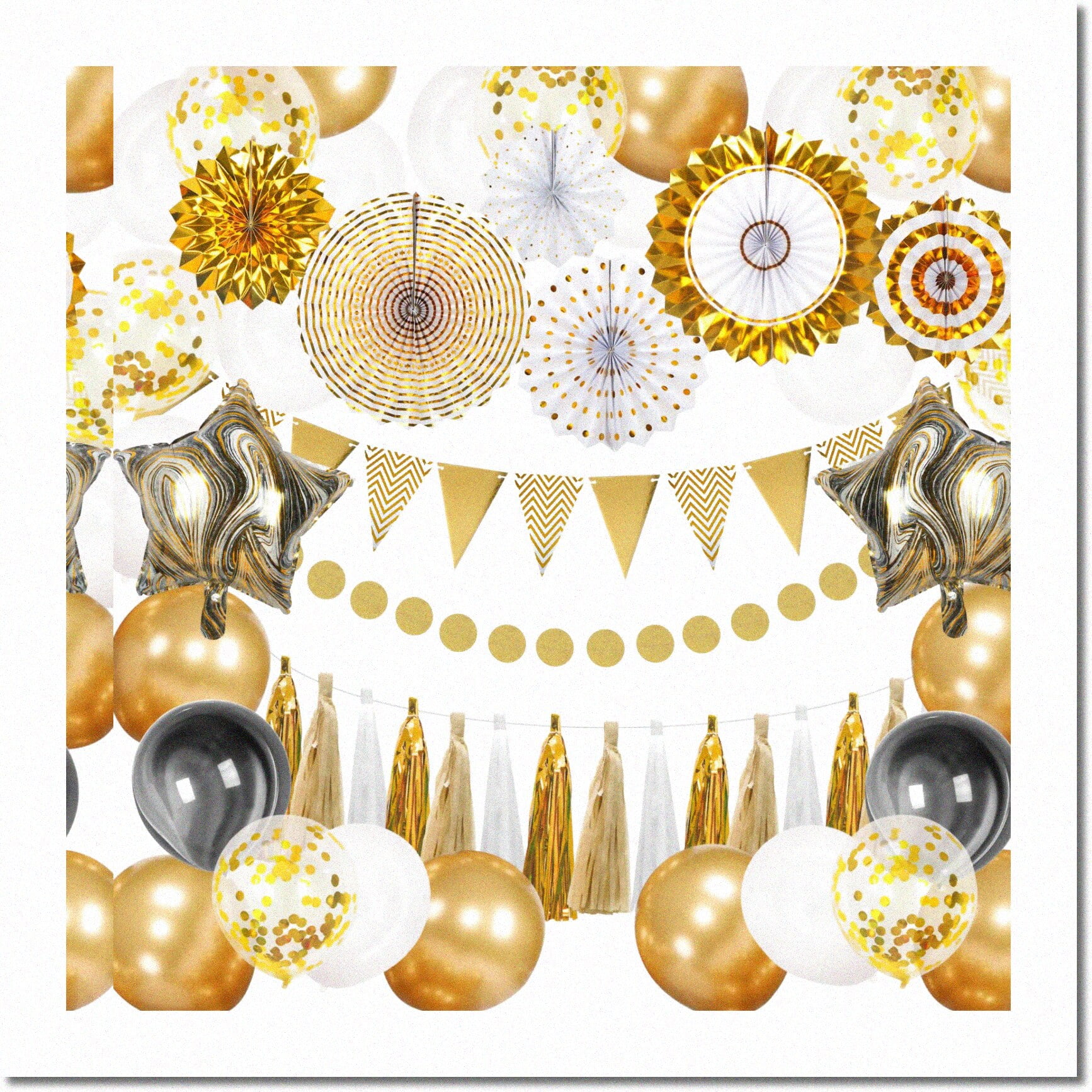 Celestial Celebration Kit: 56pcs Hanging Paper Fans, Confetti Balloons ...